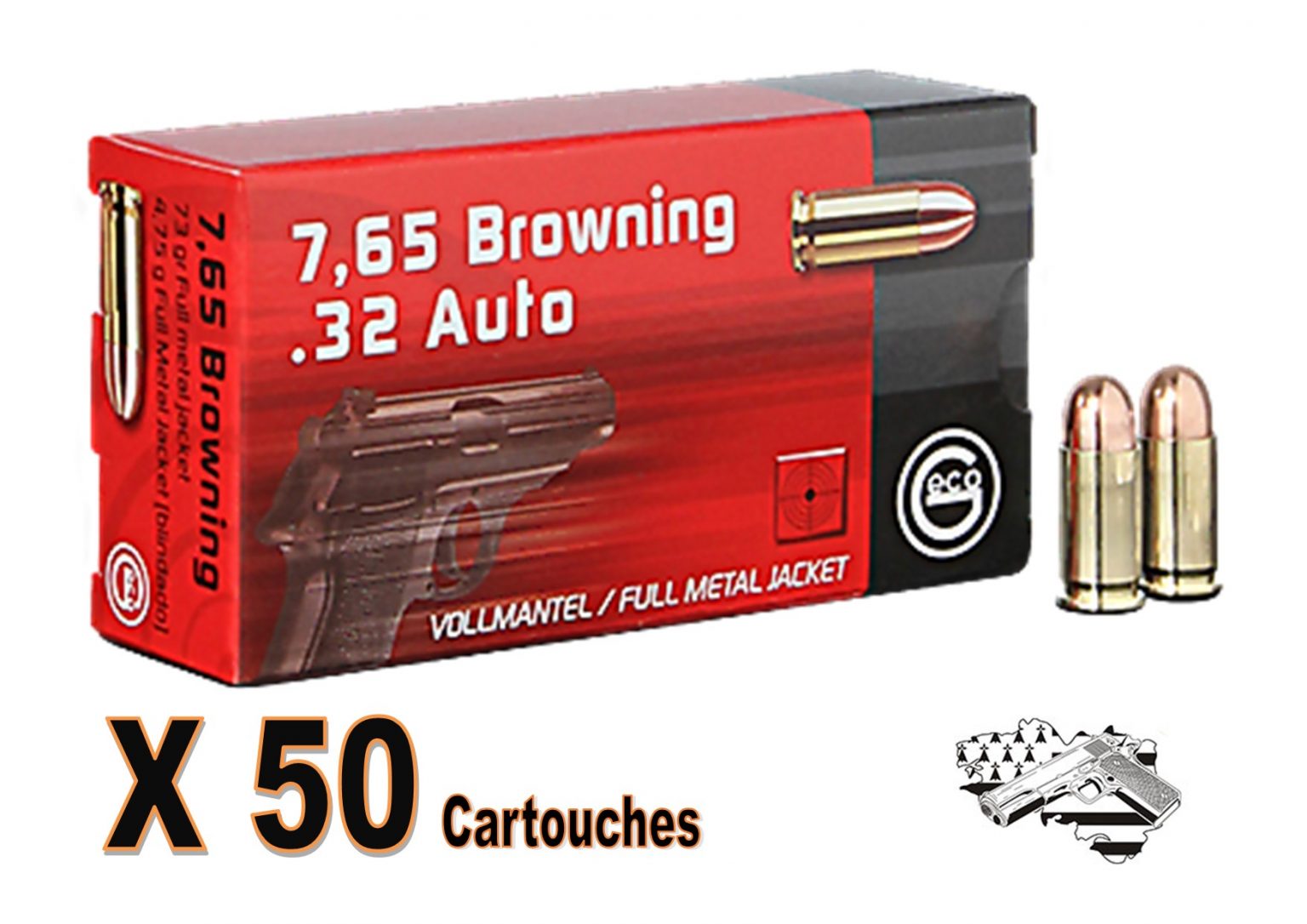 GECO 7,65 Browning (32 ACP) FMJ 73 grs par 1000 – Armurerie Douillet