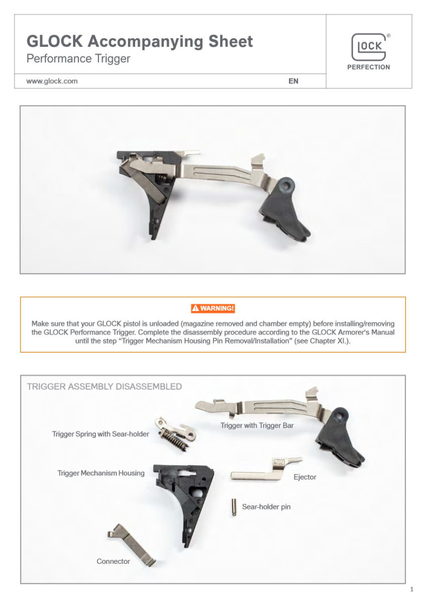 BLOC DETENTE POUR GLOCK GEN5 et 4 – SF TRIGGER PERFORMANCE 2kg – Armurerie Douillet