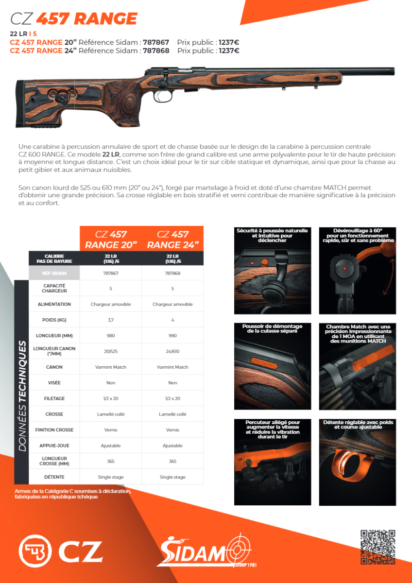 Carabine CZ 457 RANGE cal 22 Lr 20 POUCES – Armurerie Douillet